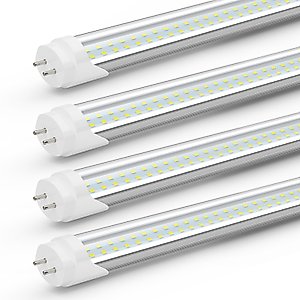 Reisener T8 LED Bulbs 4 Foot, 24W 3120 Lumen, 6500K Cool White, Type A+B 4FT Tube Light, T10 T12 65W Equivalent Fluorescent Replacement for Office Shop Light, Remove Ballast or Plug & Play, 4 Pack