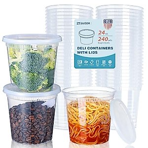 ZT GUZOR 24oz [240 pack] Plastic Food Storage Containers and Deli Containers with Lids, Plastic Soup, Freezer Storage, Meal Prep Containers