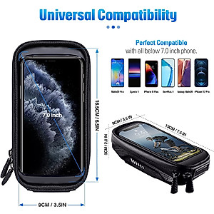 HUANLANG Bike Phone Mount Bag Bike Front Frame Top Tube Handlebar Bags Waterproof Bicycle Cell Phone Mount Case with Touch Screen Phone Holder for Bike Bag Shockproof,Bike Pouch for Phone Below 6.7"