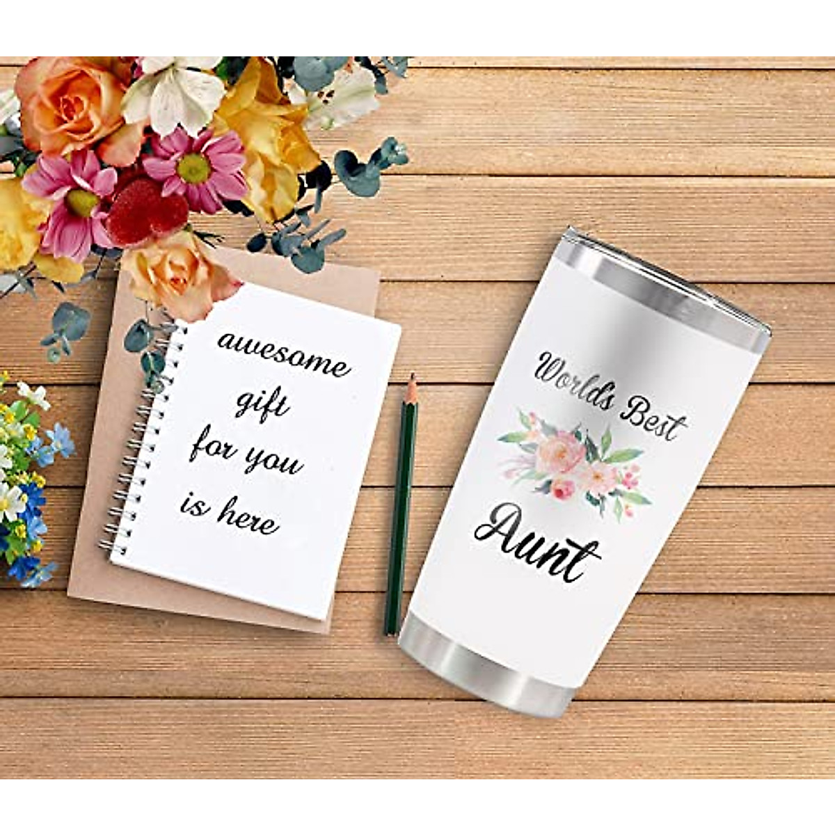 Waldeal Worlds Best Aunt Birthday Gifts for Women, 20oz Stainless Steel Tumbler Cup with Lid, Insulated Travel Coffee Mug