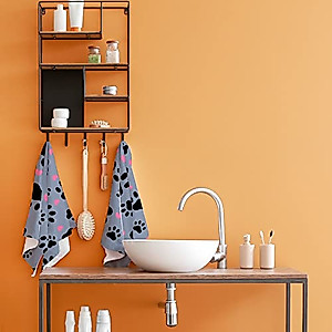 Hand Bath Towels 2 Pack Paw Print Pink Heart Absorbent Face Fingertip Towels for Bathroom Kitchen Gym Spa Soft Hair Drying Cloth Quick Dry, 30 x 15 Inch