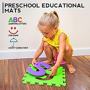 Non Toxic Alphabet Play Mat for Kids Toddlers - Thickest Interlocking Foam Puzzles ABC & Numbers 0 to 9 Flooring Mat for Play & Exercise 36 Tiles 12x12in (10mm) - Floor Coverage 36 Sq F