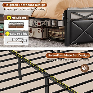 DICTAC California King Bed Frame with Hidden Storage and 2 Drawers Metal Cal King Size Platform Bed with Led Lights and Charging Station Led Bed with Upholstered Headboard,No Box Spring Needed,Black