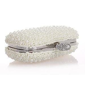 Snowskite Women's Luxury Full Pearls Kiss Lock Evening Bag Prom Wedding Clutch Purse Ivory