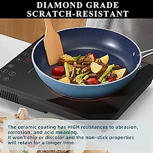 Nuwave Healthy Duralon Blue Ceramic Nonstick Cookware Set, Diamond Infused Scratch-Resistant, PFAS Free, Dishwasher & Oven Safe, Induction Ready & Evenly Heats, Tempered Glass Lids & Stay-Cool Handles