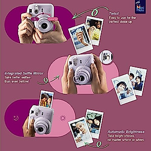 Fujifilm Instax Mini 12 Instant Camera Blossom Pink + MiniMate Accessory Bundle & Compatible Custom Case + Fuji Instax Film Value Pack (50 Sheets) Flamingo Designer Photo Album