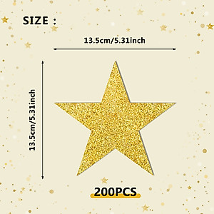 200 PCS Glitter Gold Five Star Cutouts Paper Star Confetti Cutouts Gold Star Cutouts for Bulletin Board Stars Accents Classroom Wall Party Decoration Supply
