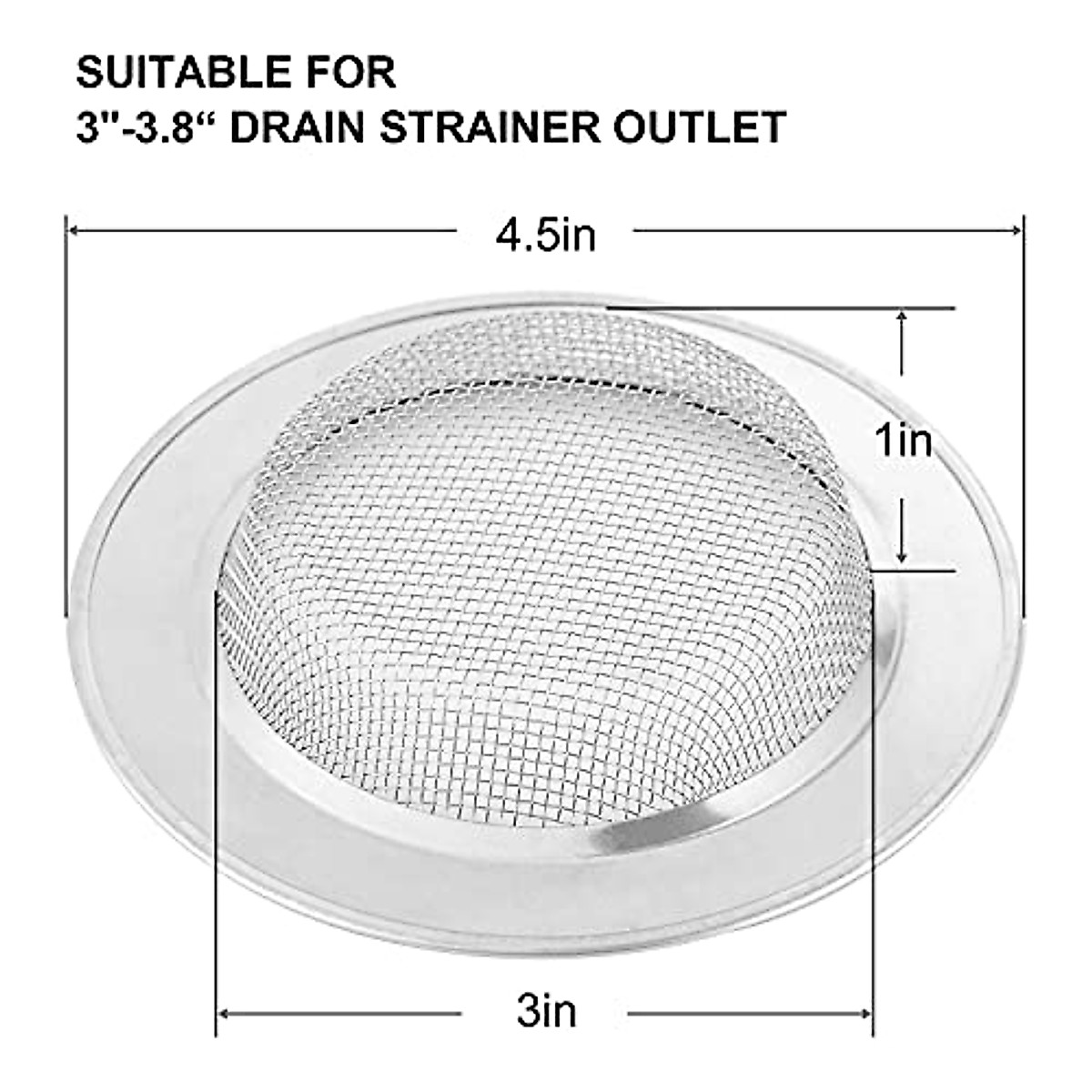 CORNERJOY 2PCS Kitchen Sink Strainer-Stainless Steel Mesh Drain Strainer,Large Wide Rim 4.5" Diameter