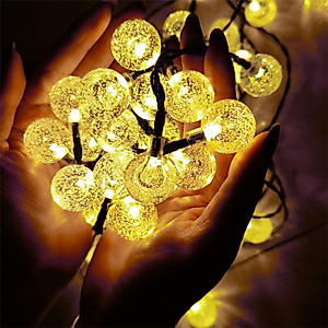 Solar & Battery Operated String Lights Outdoor LED Waterproof Decorative Lights with Remote, 8 Lighting Modes Crystal Globe Lights for Indoor Bedroom Garden Patio Decor, 60LED, 35.6FT, Warm White