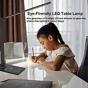 Jubangtong LED Desk Lamp with Wireless Charger，Phone Charging Lamp, Soft Reading Lamp, Fully Dimmable & Touch Console Table Lamp, Auto Timer,for Home Office & College Dorm Room