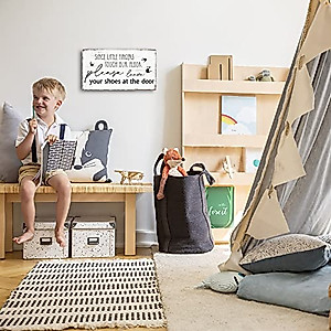 Please Remove Your Shoes Sign: Take off Shoes Sign Funny Entryway Decor - Since Little Fingers Touch Our Floor Please Leave Your Shoes at the Door Canvas Print Home Decoration 15" x 8"