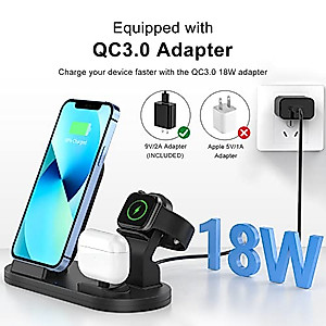 Wireless Charging Station for Apple Products, 3 in 1 Wireless Charger Stand for iPhone 8 Above Series, iWatch 8/Ultra/7/6/SE/5/4/3/2/1, Airpods Pro/3/2/1(with 18W Adapter)(Black)