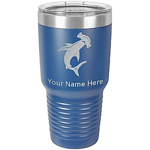30oz Vacuum Insulated Tumbler Mug, Hammerhead Shark, Personalized Engraving Included (Dark Blue)