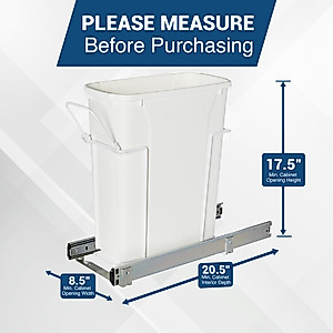 Knape & Vogt RS-PSW9-1-20-W 17 in. H x 8 in. W x D Steel in-Cabinet 20 Qt. Single White Pull Out Trash Can