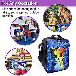 Insulated Lunch Bag for Kids, Boys Girls Lunch Box, Cute Cat Lunch Bag with Shoulder Strap, School Bento Lunch Box for Kids Toddlers Teens, Aesthetic Black Reusable Cooler Thermal Meal Tote Kit