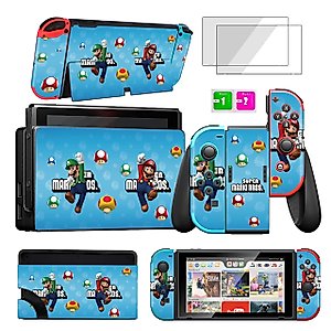 oqpa for Nintendo Switch OLED 2021 Skins Stickers for Girls Boys Kids Cute Kawaii Anime Cartoon Character Fun Decals with Tempered Glass Screen Protector for Nintendo Switch OLED(Mushroom Malio)