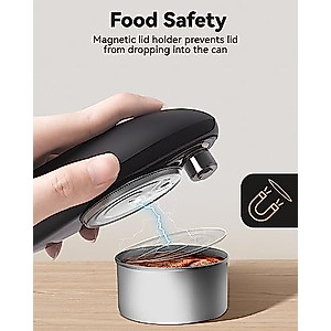 Electric Can Opener for Kitchen with Stainless Steel Blade- Portable Battery Powered Can Opener Smooth Edge, Automatic Easy Hands Free One Touch Start for Seniors with Arthritis, Left Handed, Black