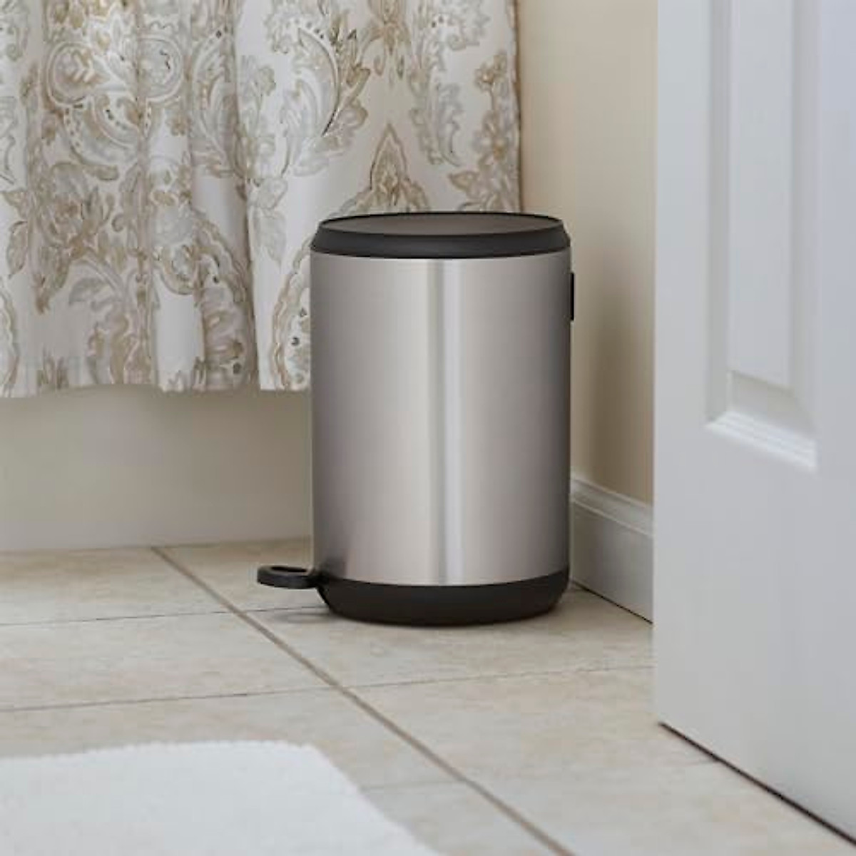 Design Trend 5 Liter Small Round Stainless Steel Step Trash Can with Soft Close Lid 1.3 Gallon, Silver