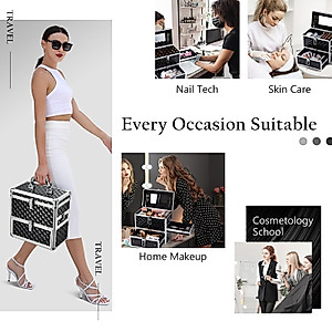 Frenessa Nail Polish Makeup Train Case with Drawer and Dividers Manicure Organizer Accessory Storage Makeup Box With Mirror Lockable Keys Nail Kit Organizer Cosmetic Case Jewelry Box - Black