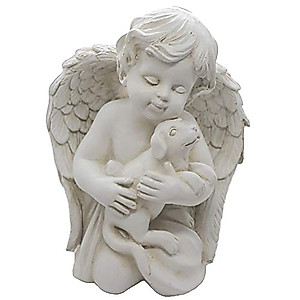 Angel with Dog Statue Pet Dog Memorial Statue Indoor Outdoor Home Garden Guardian Rememberance Dog Puppy Figurine, 7-in