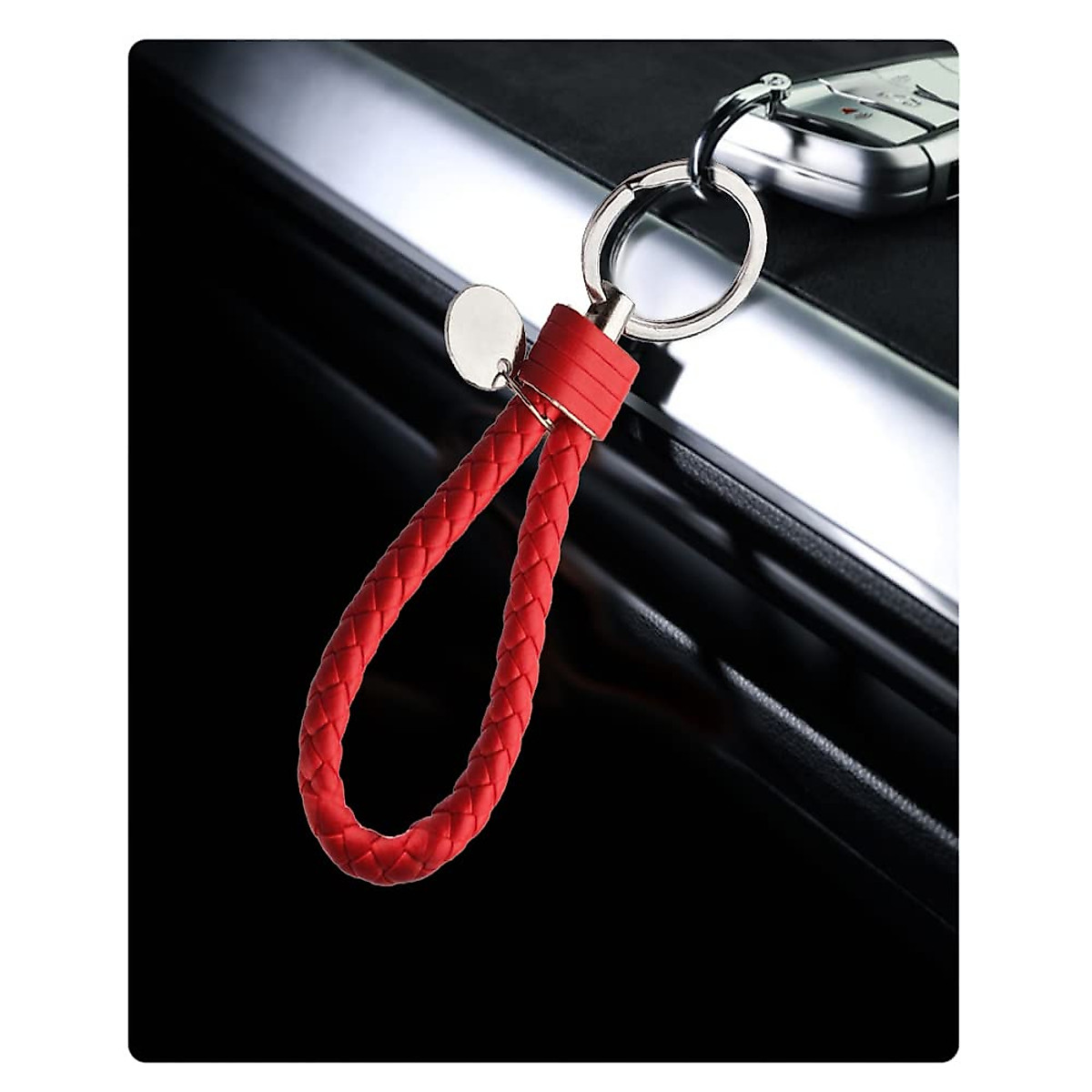 SEADEAR Braided Leather Keychain 10PCS Random Color Weave PU Key Pendant Car Key Ring Accessories for Car Key Purse Bag