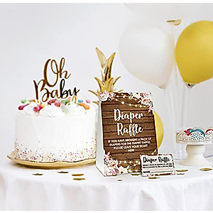 WwongxianB Wood Pattern Floral Raffle for Party Favors Games(1 Standing Sign + 50 Cards)