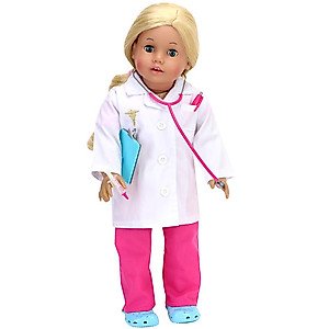 Sophia's Doll Doctor Outfit and Medical Accessories 10 Piece Set with Lab Coat, Scrubs X-Rays and More for 18" Dolls, Hot Pink