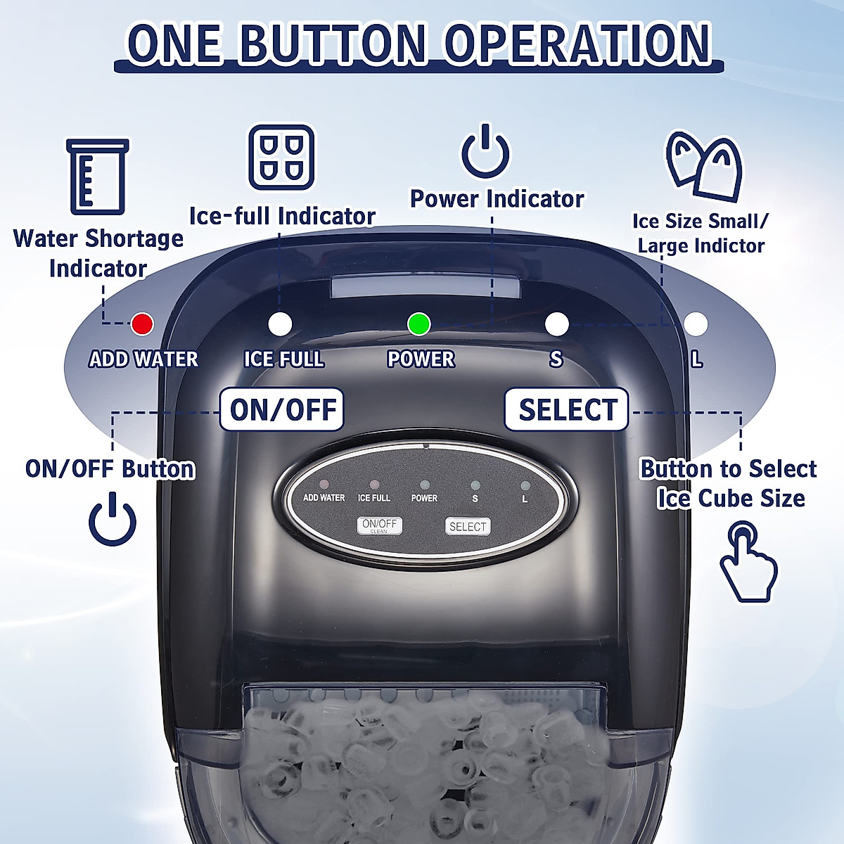 OUTGAVA Ice Maker Machine Countertop Portable Ice Cube Maker,Compact Automatic Ice Making Machine with Ice Scoop&Basket,26Lbs/24H,9 Cubes in 6-8 Minutes,2 Size(S/L) for Kitchen Bar Office,Black