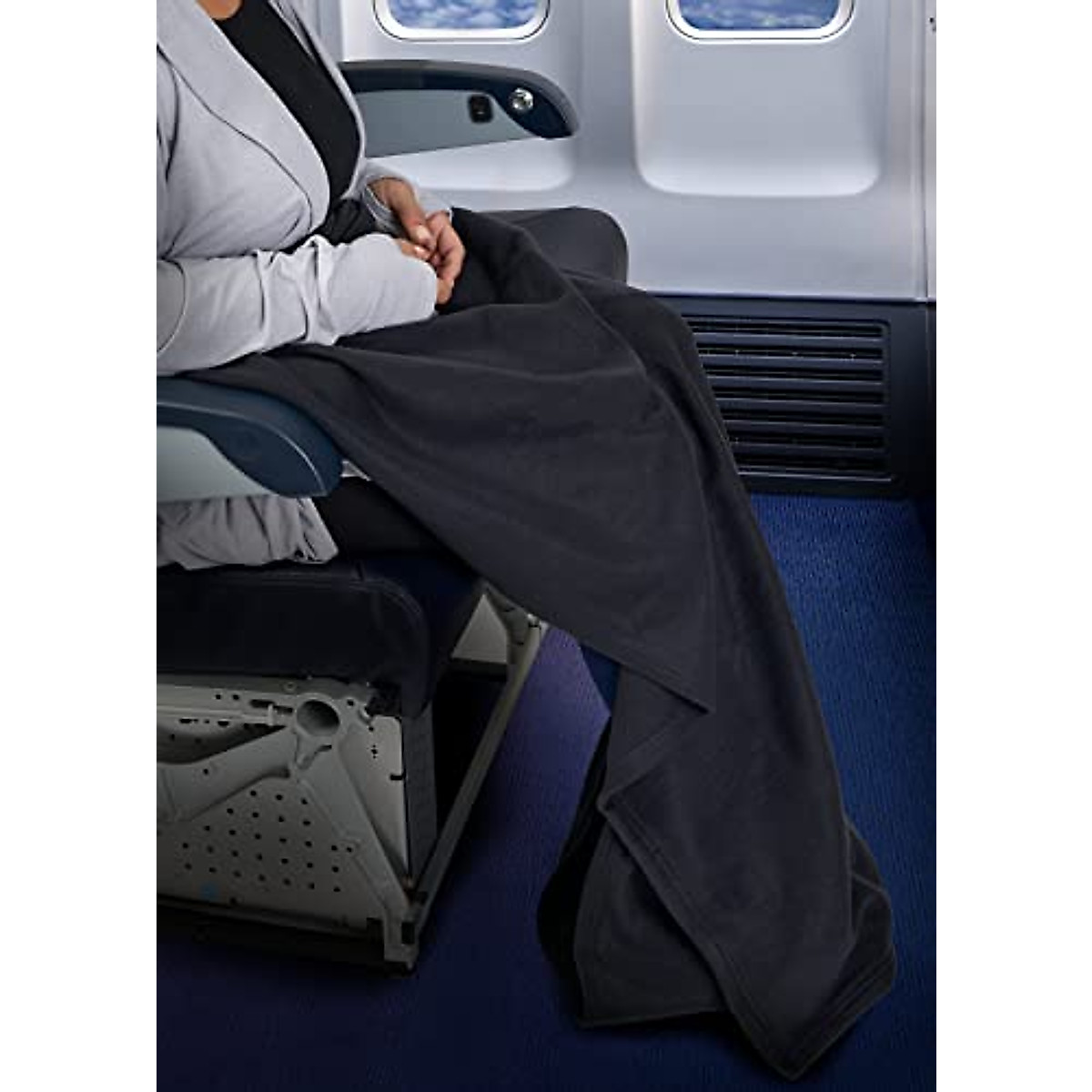 Brookstone Travel Blanket with Foot Pocket and Packing Case - Lightweight Portable Fleece Blanket for Vacations, Airplanes, Trains, Buses, and Cars, Size OneSize, Blue