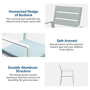 LebenLiebe Patio Dining Chairs Set of 2 Outdoor Stackable Dining Chair Aluminum Frame Outdoor Armchairs with Wide Seats for Backyard Garden,White Frame