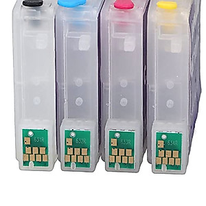Hilitand 4Pcs Printing Ink Cartridge PP Material Ink Cartridge Printing Cartridge with Permanent Chip for Reusable Printer (T0631/T0632/T0633/T0634)