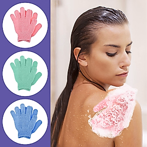 Sibba 3 Pair Bath Gloves for Shower Natural Loofah Exfoliating Wash Gloves for Body and Face, Dead Skin Remover, Double Sided Microfibre Shower Body Gloves for Adults and Kids