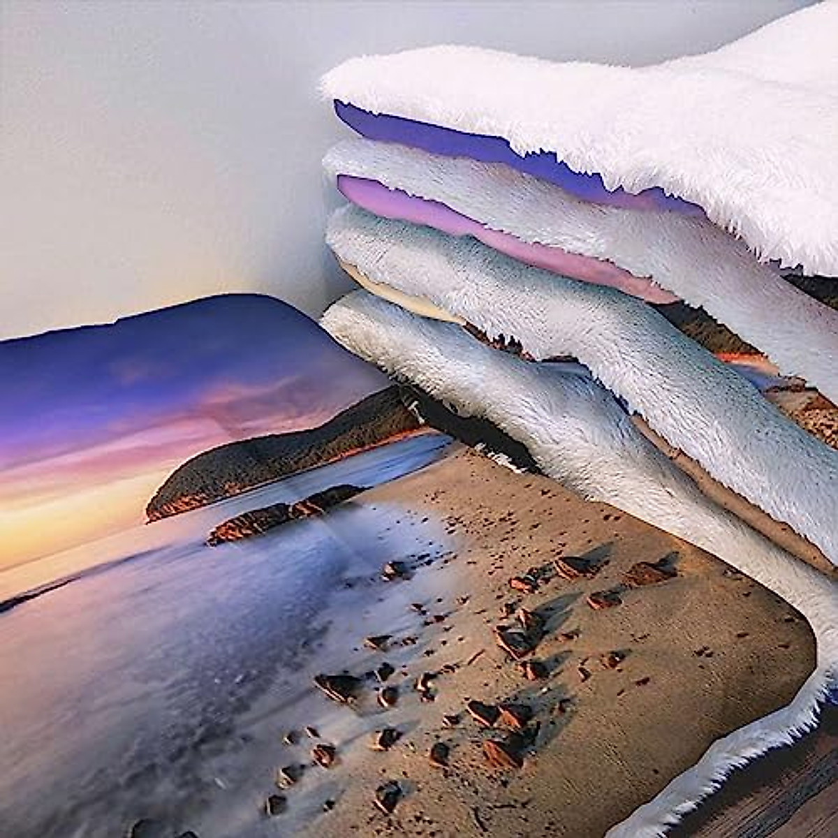 Orange Violet Self Heating Cat Pad Self Warming Cat Bed Beach Famous Mediterranean Sunset Ultra Soft Warm Plush Puprug Puppy Bed Cushion Ocean Decor 14" x 18"
