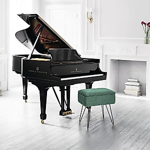 Leesingdo Vanity Stool Chair, Faux Teddy Fur Ottoman Foot Stool with Metal Legs & Adjustable Black Feet, Flip Top Storage Makeup Stool with Soft Padded Seat, Foot Rest for Makeup Room Bedroom, Green