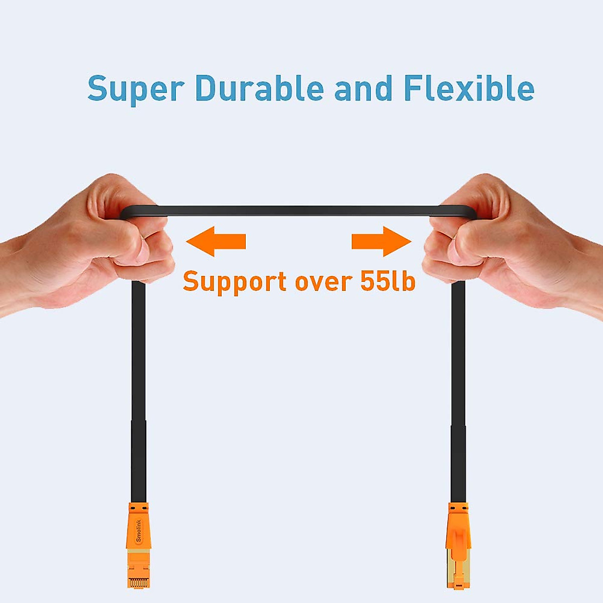 Cat 8 Ethernet Cable 50 ft, Flat Ethernet Cable Faster Than Cat7/Cat6/Cat 6e/Cat5 High Speed Ethernet Cable up to 40Gbps 2000Mhz Internet Cable Compatitable for Router Modem Gaming Laptop Xbox