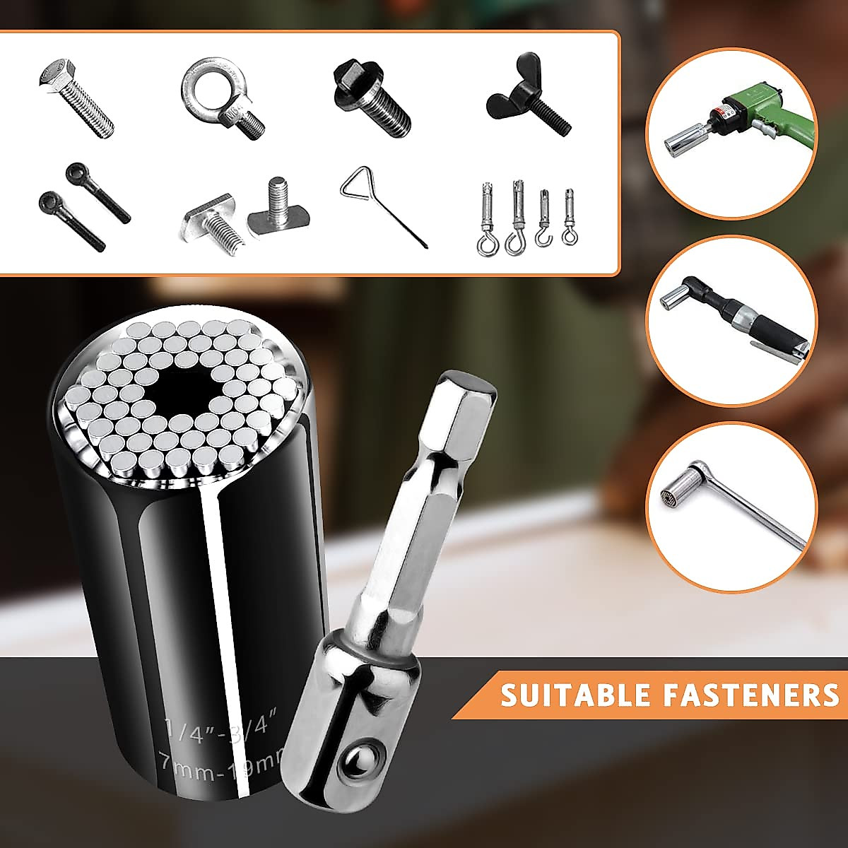 Universal Socket Tools Gifts for Men, Multi-Function Universal Socket Wrench Sets, Super Socket Set, Christmas Stocking Stuffers Gift for Men, DIY Handyman, Dad, Husband,Friends(7-19mm),Black