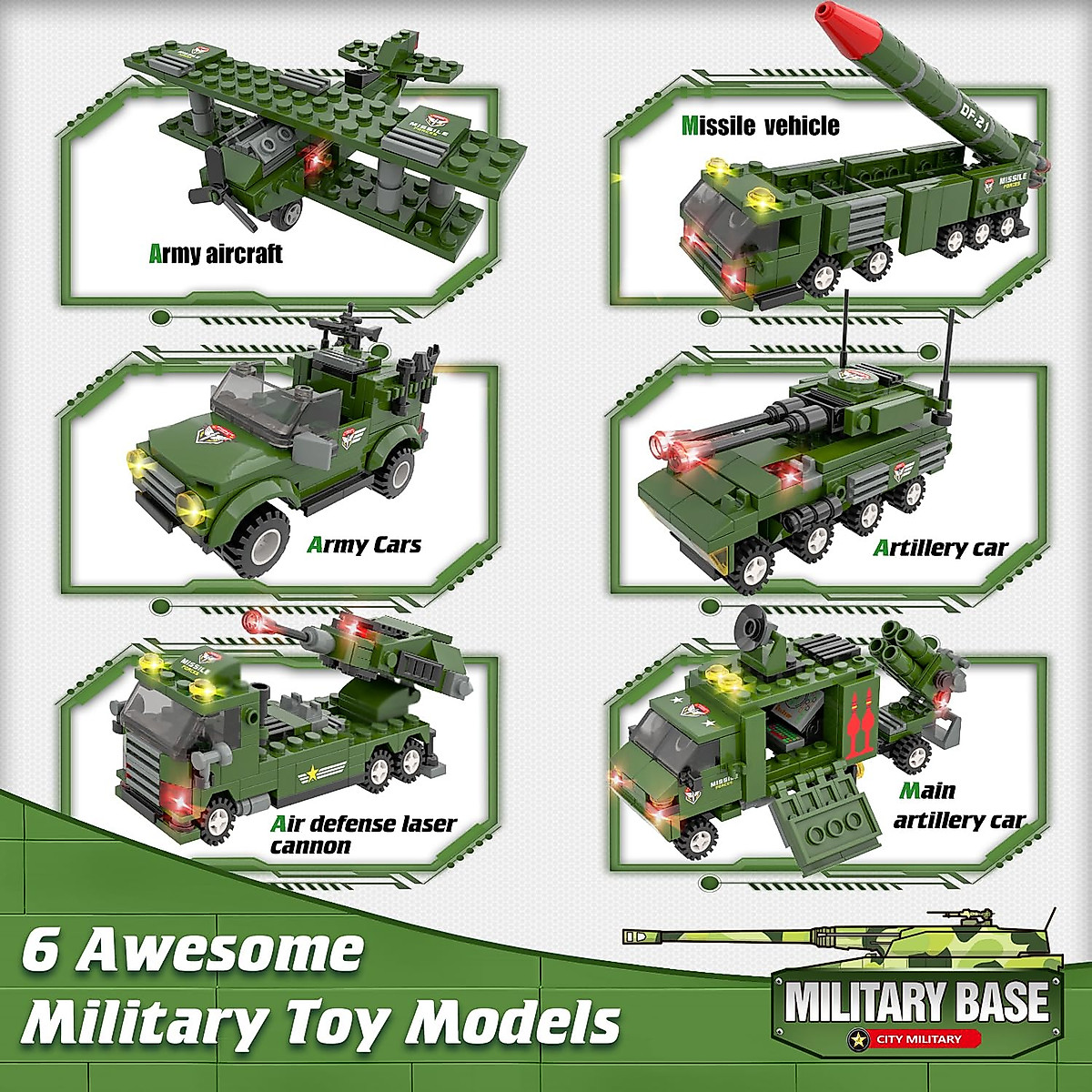 WishaLife City War Military Base Building Set with Army Car, Tank, Airplane, Helicopter, Military Toy Gift for Kids Boys Age 6+ (1162 PCS)
