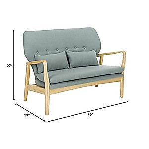 Safavieh Home Ellaria Modern Blue and Natural Settee Loveseat with Pillows