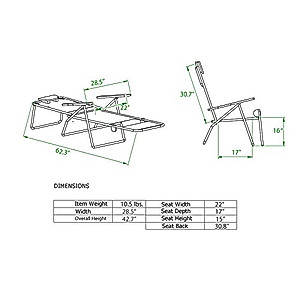 Deluxe 5 pos Lay Flat High Aluminum Beach Chair Lounge Chaise with Foot Rest, Large Storage, Waterproof Cell Pouch
