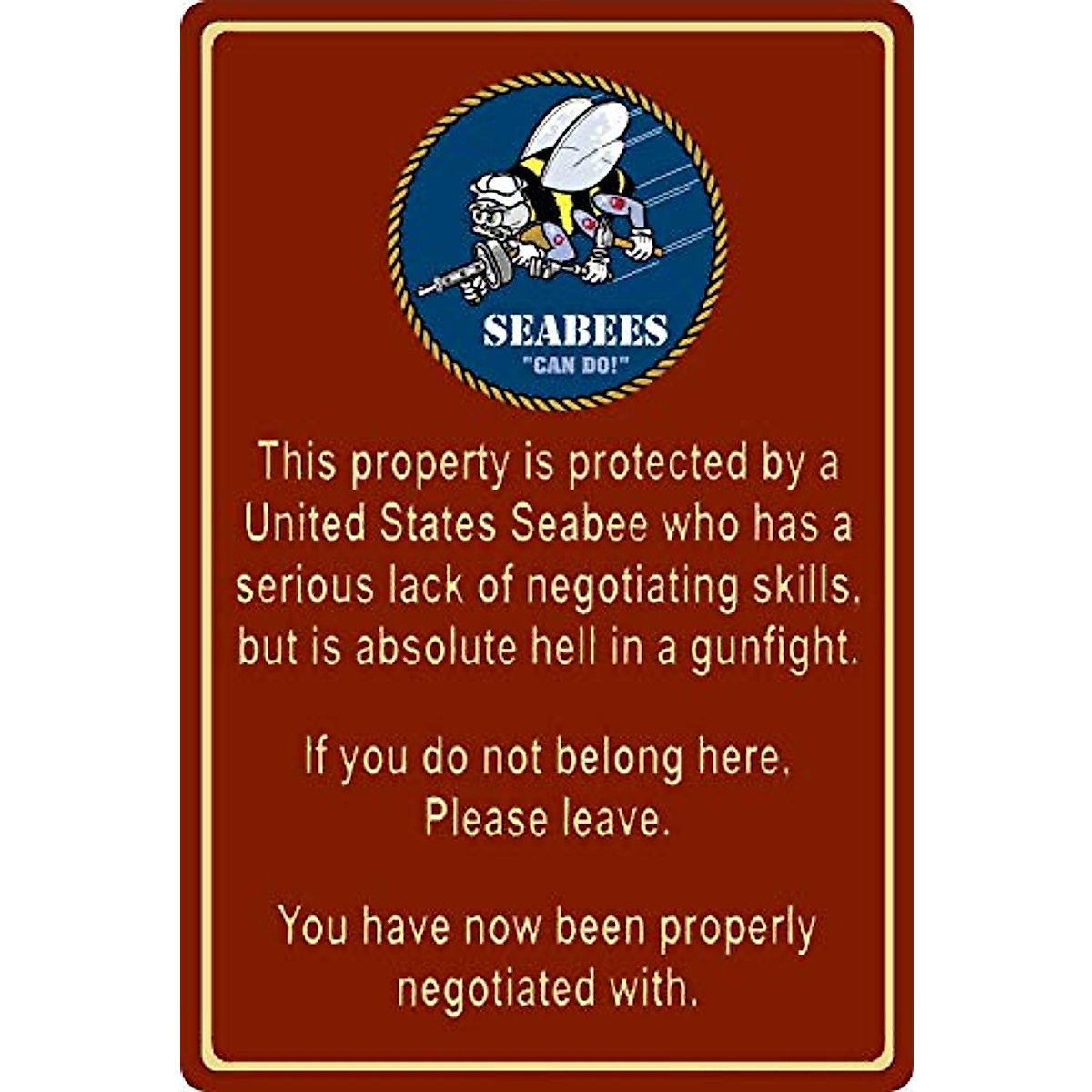 Lenrius Property Protected by Seabee Sailor US Navy Metal Tin Sign 8x12 Inch Home Kitchen Wall Decor