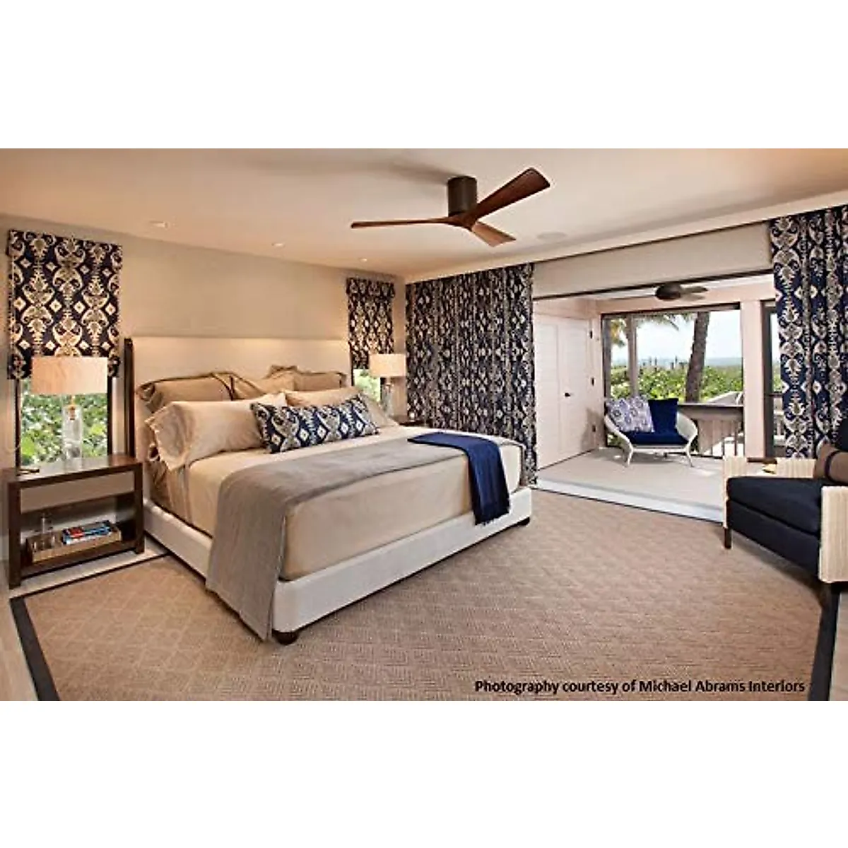 Matthews IR3H-BK-BW-52 Irene Indoor/Outdoor Damp Rated 52" Hugger Ceiling Fan with Remote & Wall Control, Silent DC Motor, 3 Barn Wood Solid Wood Blades, Matte Black