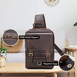 compalo Thick Full Grain Leather Sling Bag Shoulder Backpack Travel Rucksack Casual Crossbody Bag