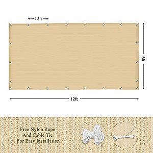 ABOSUN Outdoor Sun Shade Cloth, 6’ x 12’, Pergola, Deck, and Backyard Patio Sunshade with UV Protection, Heat Resistant HDPE Material, Reinforced Grommets (6x12 FT,Wheat)