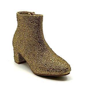 Forever Girls Rhinestone Boots Kids Low Heel Dress Booties Iceberg-12K Shoes Gold Rhinestone 2