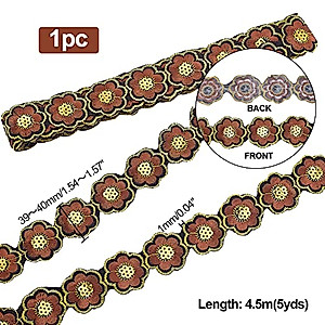 PH PandaHall 5 Yards Floral Embroidery Lace Trim, 1.6 inch Ethnic Jacquard Ribbon Flower Sewing Craft Edge Trim for Costume Bags Curtain Upholstery Home Decor, Saddle Brown
