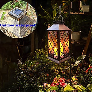 Solar Outdoor Lantern, Garden Hanging Waterproof Lanterns PVC Upgrade 3 LED Flickering Flameless Candle Decorative Lights for Garden (Grid Candle)