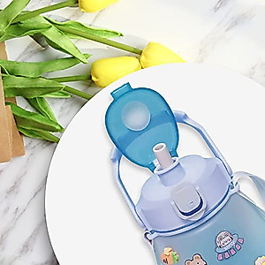 excvalues Kawaii Water Bottle with Strap, Large Capacity Cute Water Bottles with 3D Stickers, Portable Big Belly Bottle for School Outdoor Camping(Pink)