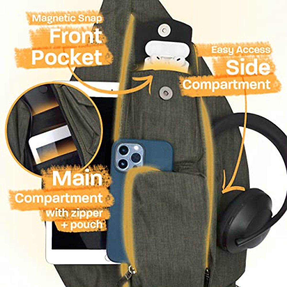 Nupouch Rucksack Pickleball Bag, Anti-Theft Crossbody Sling, USB Charging Connector Port, Backpack, Soho Collection Black