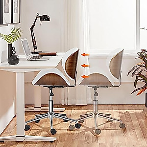 Yaheetech Ergonomic Desk Chair Armless Office Chair Mid-Century Bentwood Seat Computer Chair Boucle Fabric Swivel Chair Height Adjustable for Bar Meeting Room Hotel, White