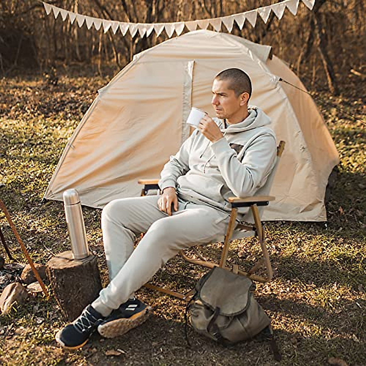Camping Chair, Folding Chair, Camp Chair, Camping Chairs For Adults, 53*55*61cm Medium Size Aluminum Frame 600D Khaki Oxford Cloth Bearing 100kg Imitation Wood Grain Spray Paint Camping Chair Khaki